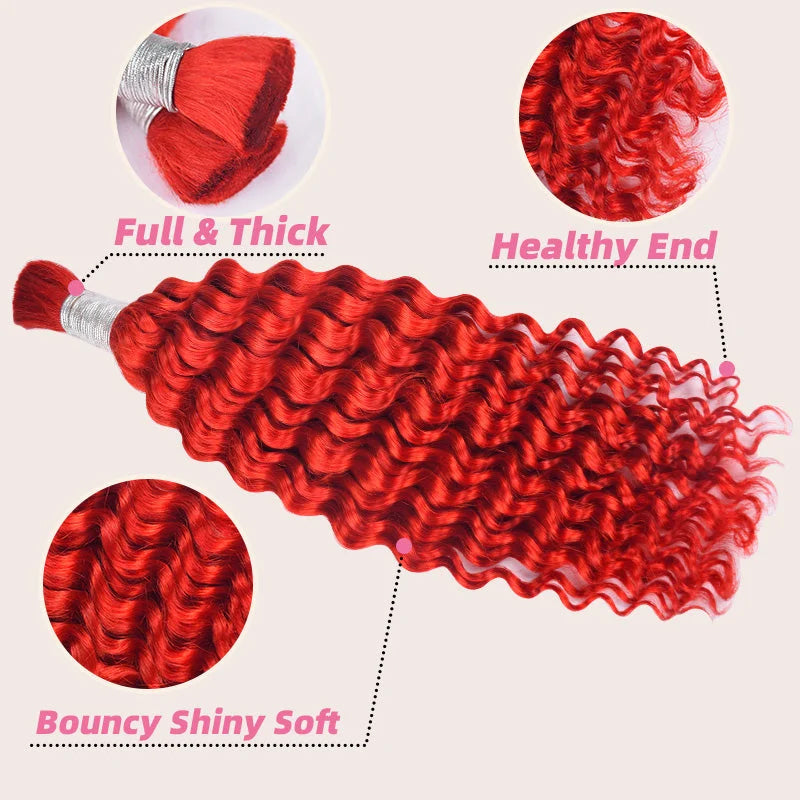 RED Deep Wave Hair Bulk Extensions for Braiding For Black Women from ...