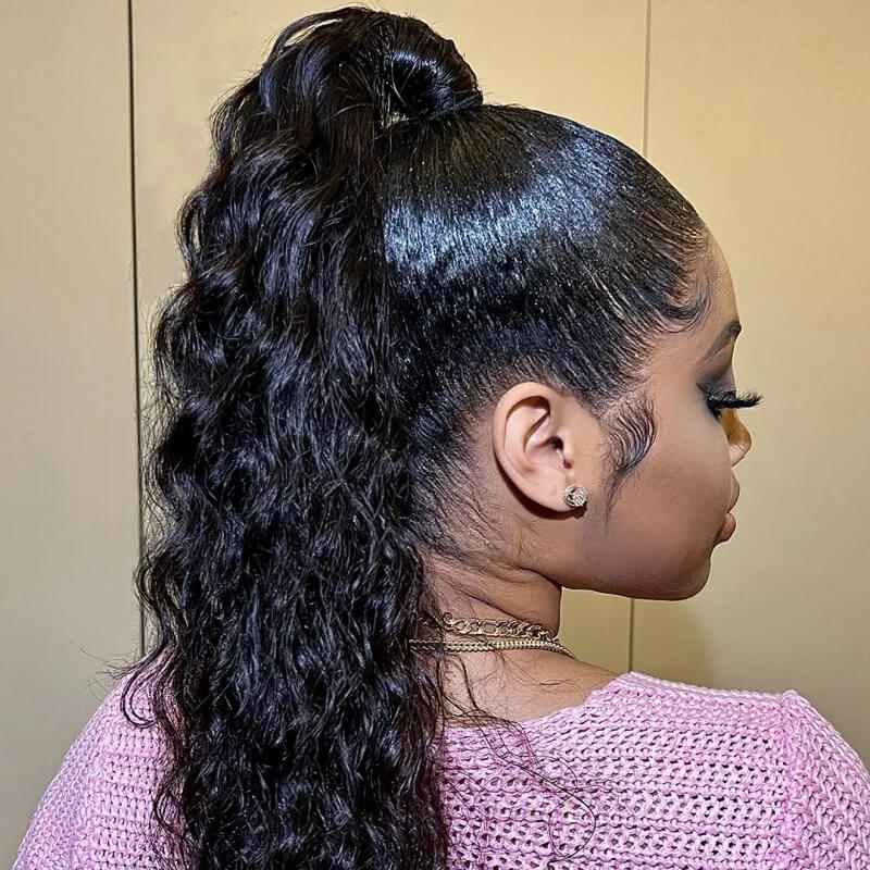 Clip in Ponytail Extension Water Wave Human Hair Wrap Around Wavy ...