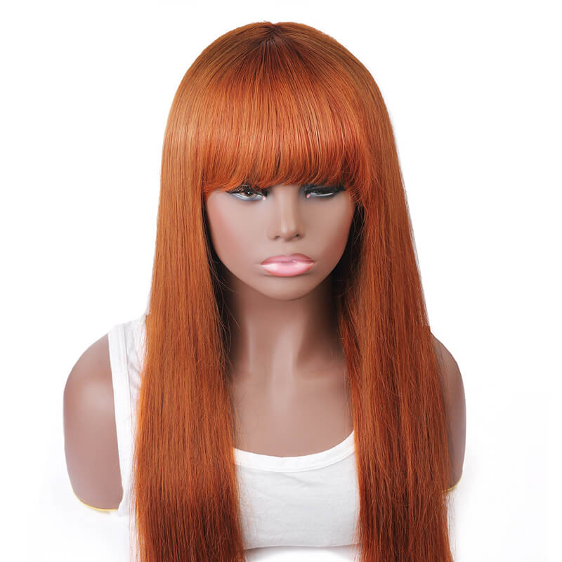 Ginger Wig Orange Glueless Non Lace Straight Wig with Bangs | FAVHAIR